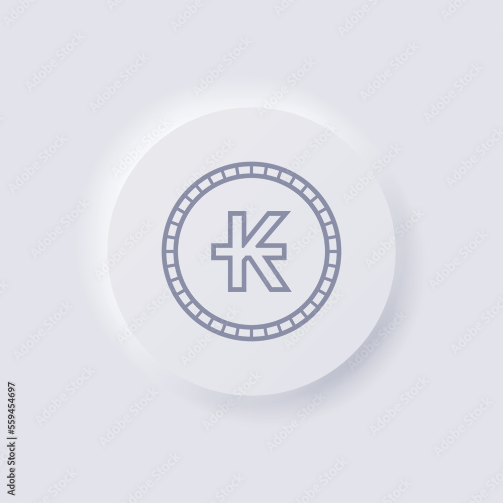 Lao kip currency symbol coin icon, White Neumorphism soft UI Design for ...