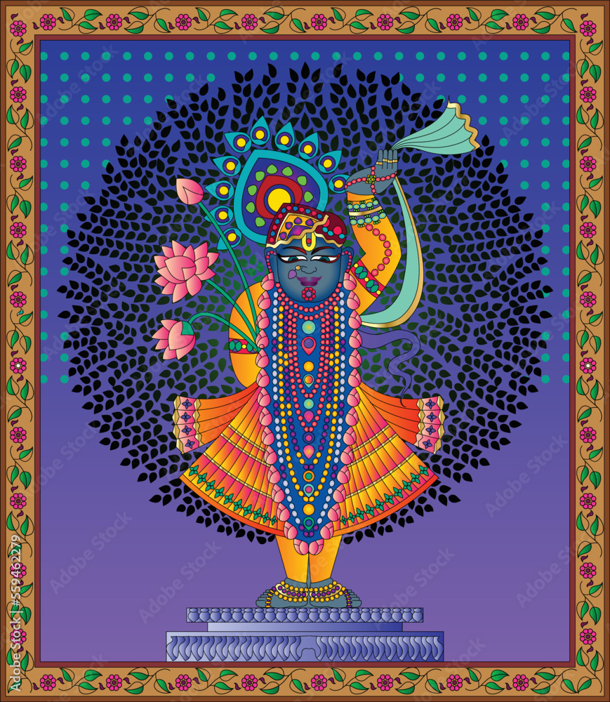 Shrinathji or Lord Krishna as a Pichwai folk painting, Indian folk art ...