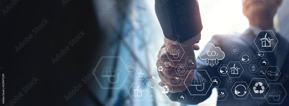 Foto de Businessman, partnership making handshake, agreement for reduce ...