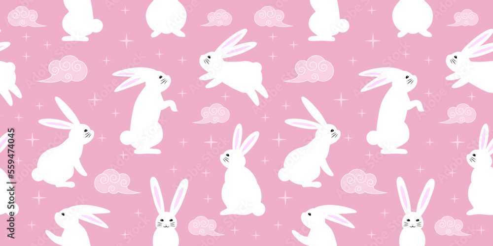 Seamless pattern with zodiacal rabbits in the sky, seamless pattern for ...