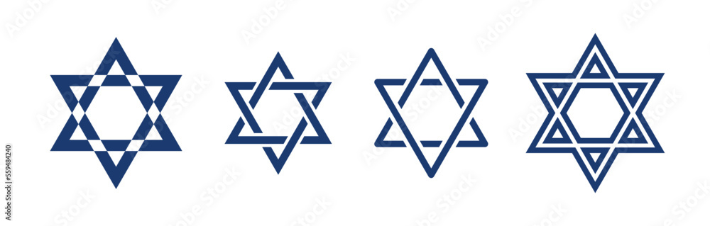 Set of Jewish stars of David with intertwining and intersecting lines ...