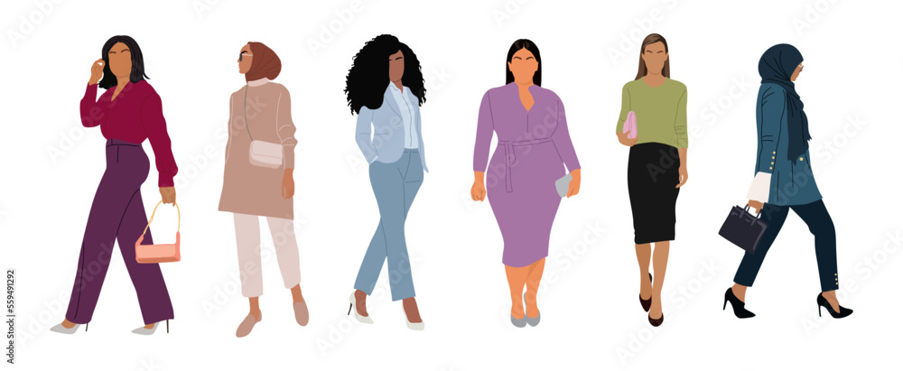 Multiracial Business women collection. Vector illustration of diverse ...