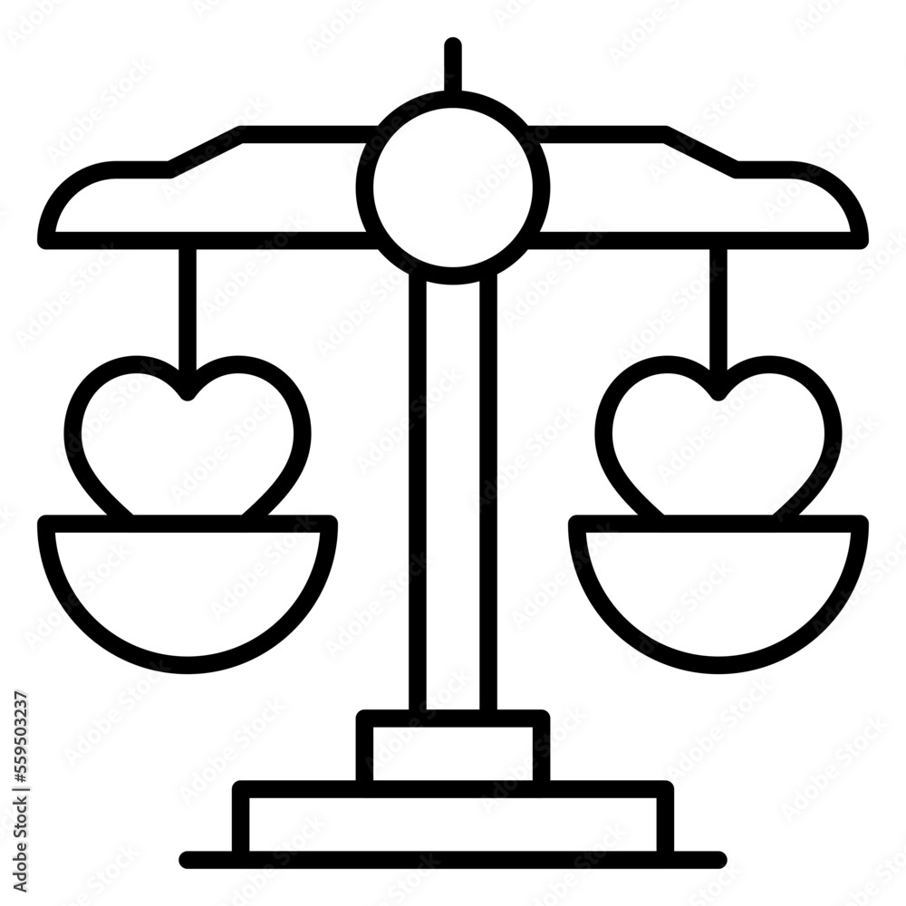 Scale Isolated Silhouette Solid Line Icon with scale, heart, love, love ...