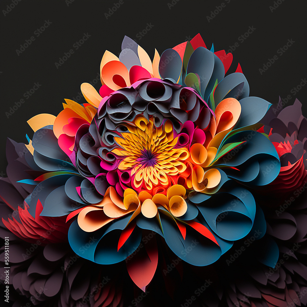 Colorful Papercraft Flower art Dark Background, Beautiful Flower Design ...