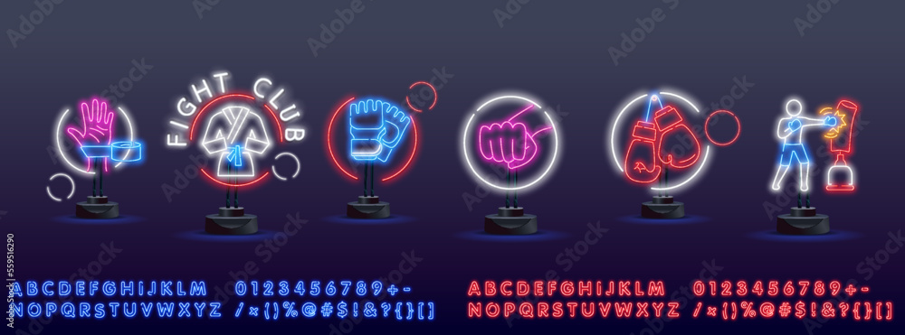 Collection neon signs for sports. Set neon logos emblems for Sports ...