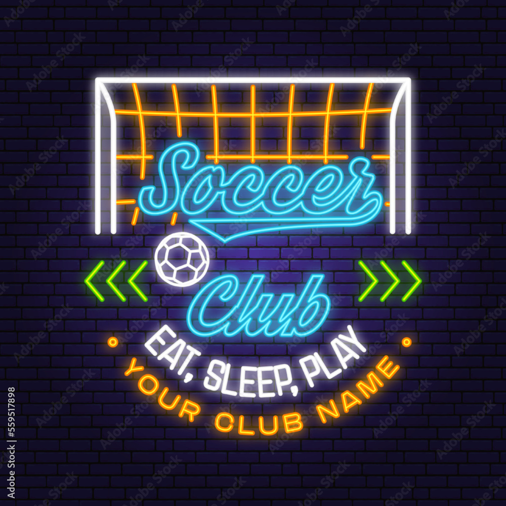 Soccer, football club Bright Neon Sign. Vector illustration. For ...