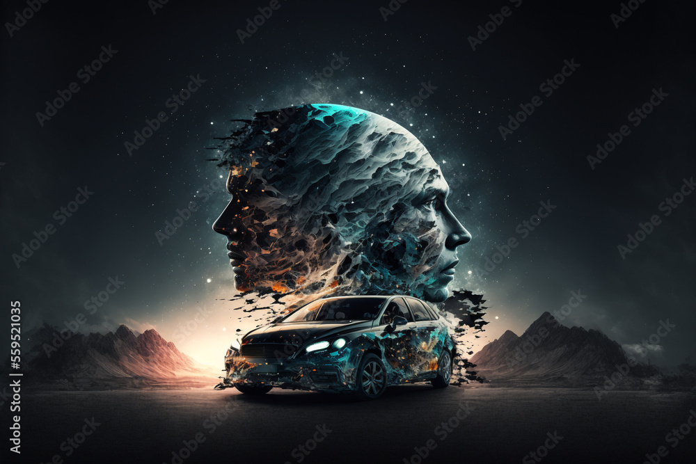 Abstract illustration of connecting a sport car with human and ...