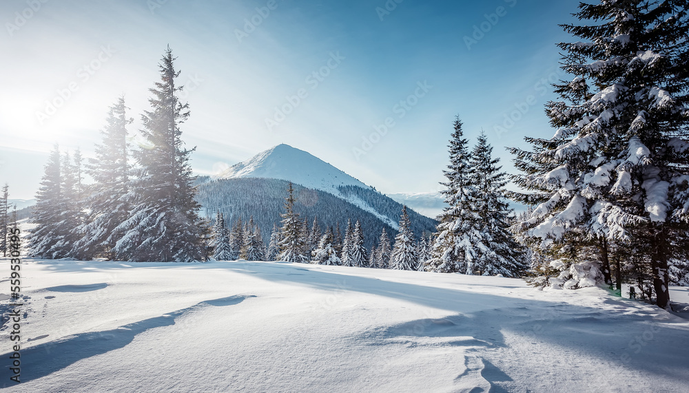 Beautiful winter nature background. Winter landscape with snow capped ...