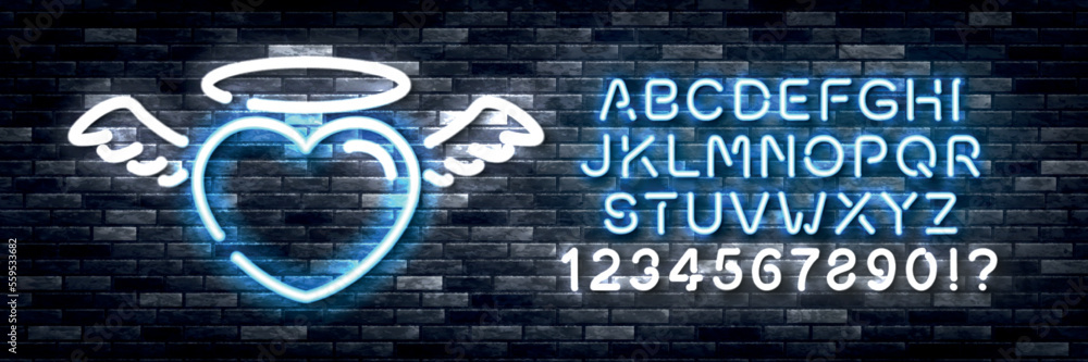 Vector realistic isolated neon sign of Angel Heart logo with alphabet ...
