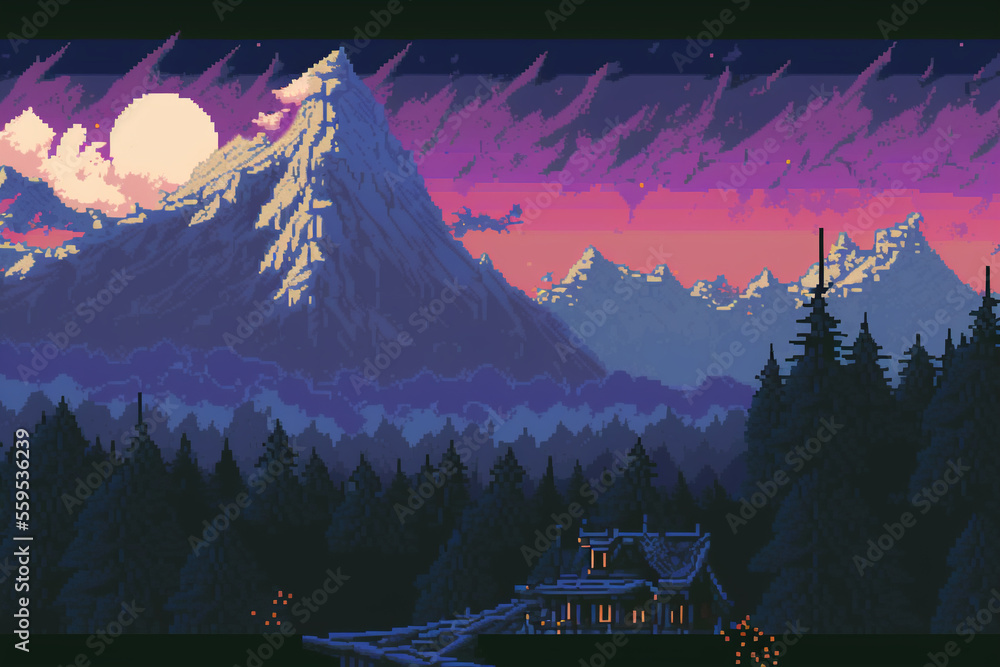 16-bit retro fantasy landscape. Made with the help of artificial ...