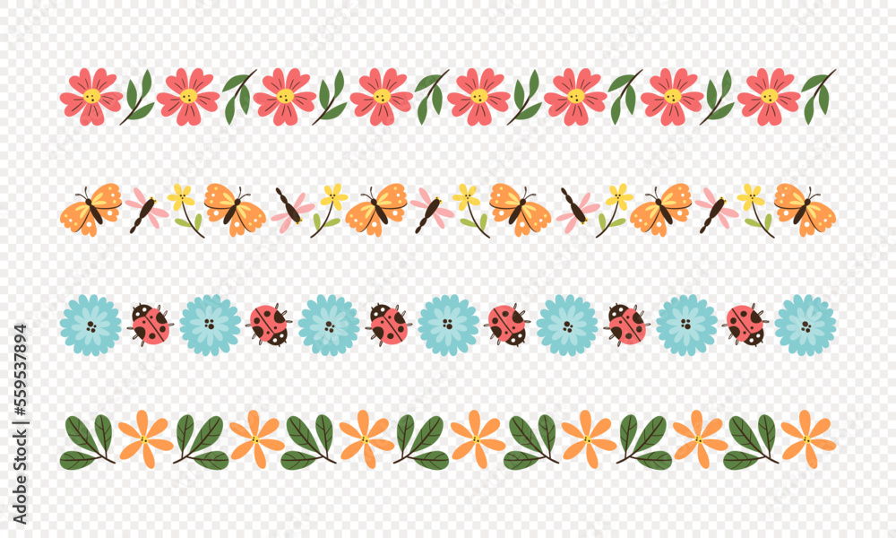 Spring decorative border collection. Seamless borders with floral ...