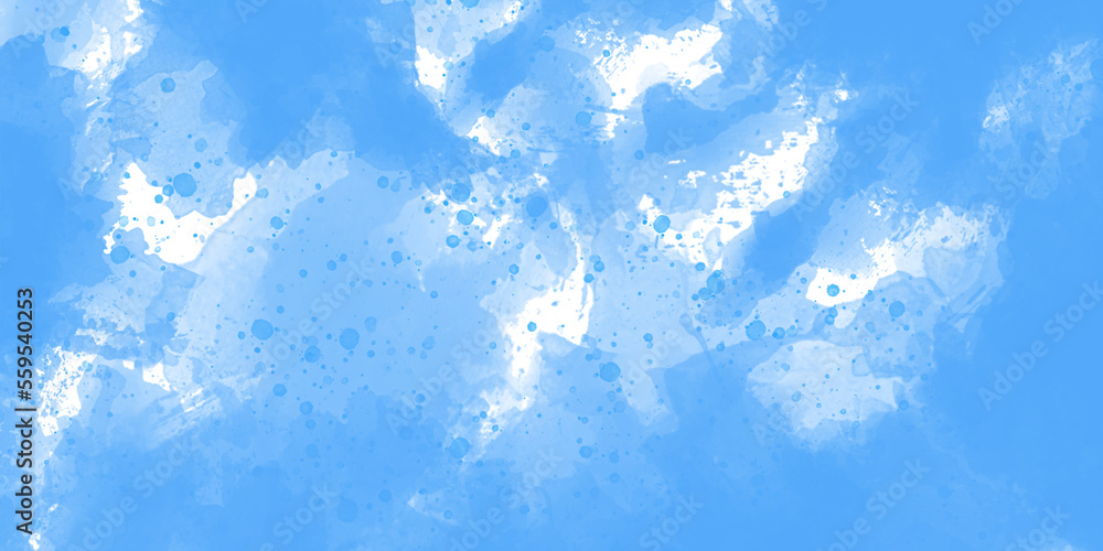 Abstract sky blue watercolor background with paint, Brush-painted blue ...