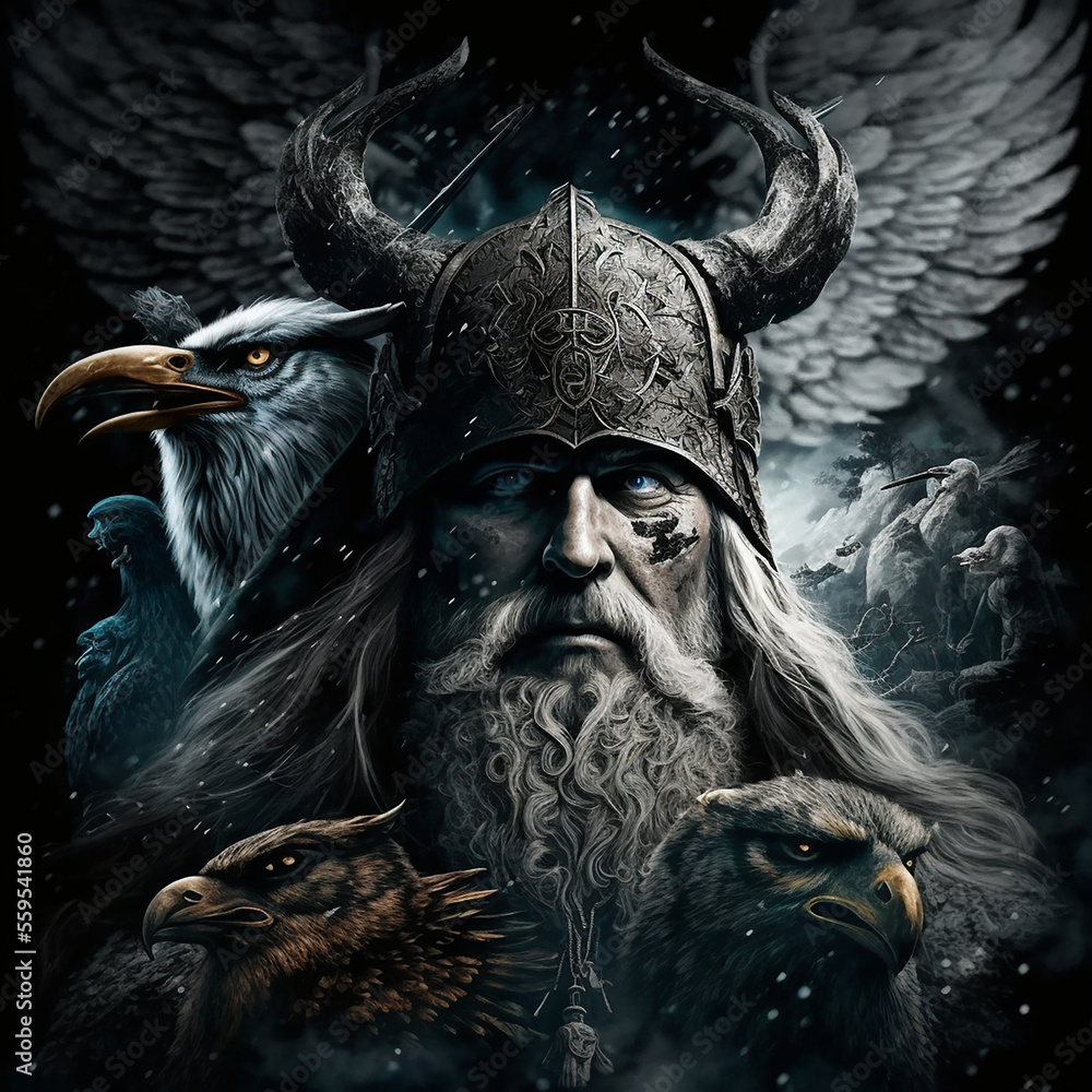 Odin, the Scandinavian mythological god. Created with Generative AI ...