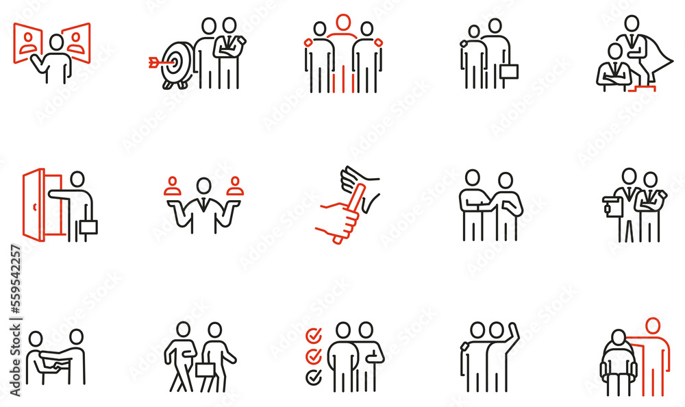 Vector Set of Linear Icons Related to Leadership Traits, Career ...