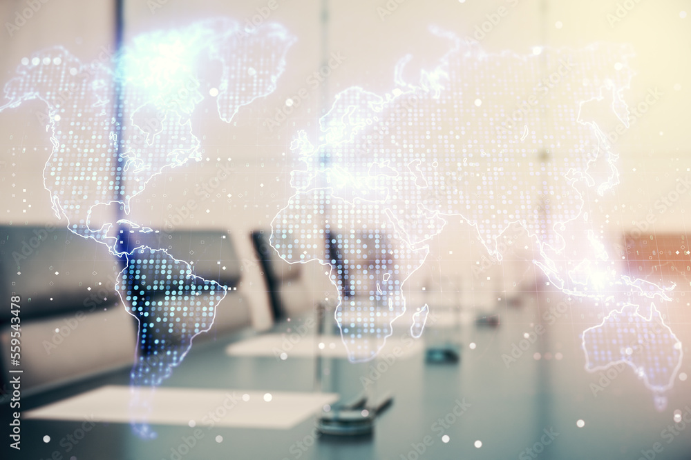 Multi exposure of abstract creative digital world map hologram on a ...