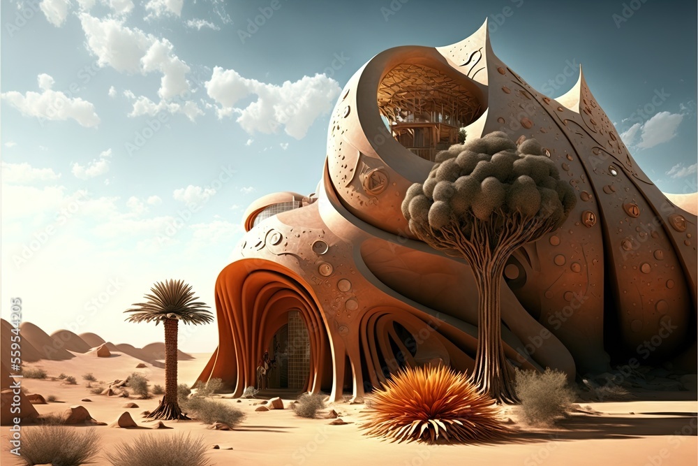 Desert architecture with traditional Arabic oriental motifs. Abstract ...