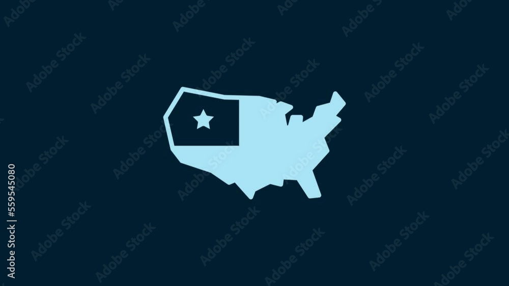White USA map icon isolated on blue background. Map of the United ...