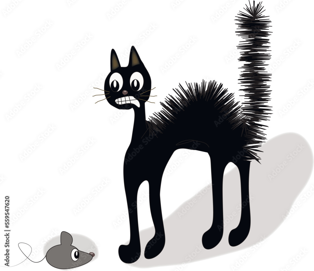 Crazy cat, vector illustration, cartoon style, cat was scared of mouse ...
