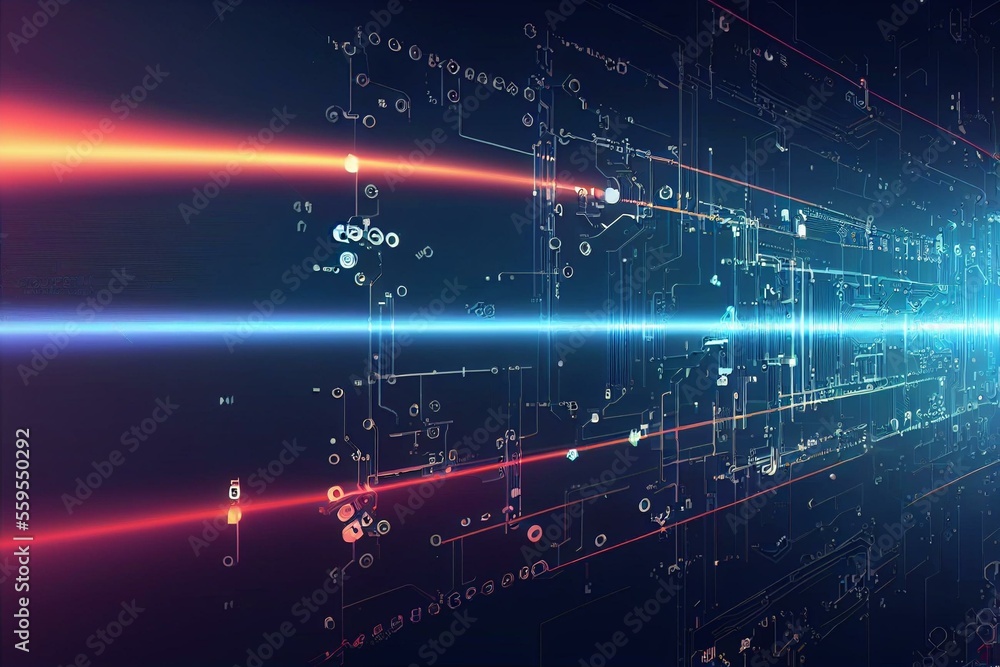 ภาพประกอบสต็อก Quantum computer technologies concept. Futuristic blue ...