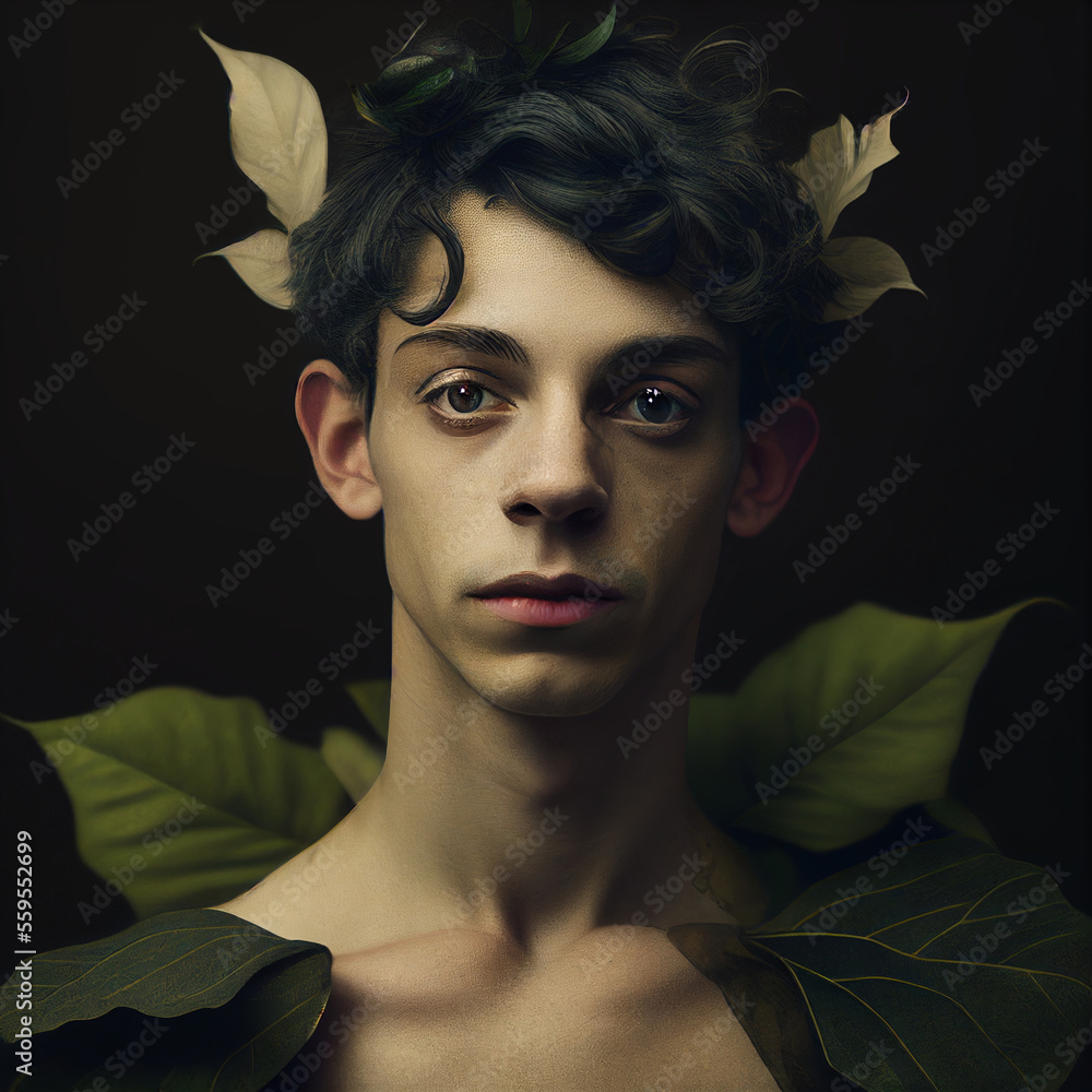 Non-Binary Faerie Fey Fairy with Wings Laurel Leaf Headdress Olive ...