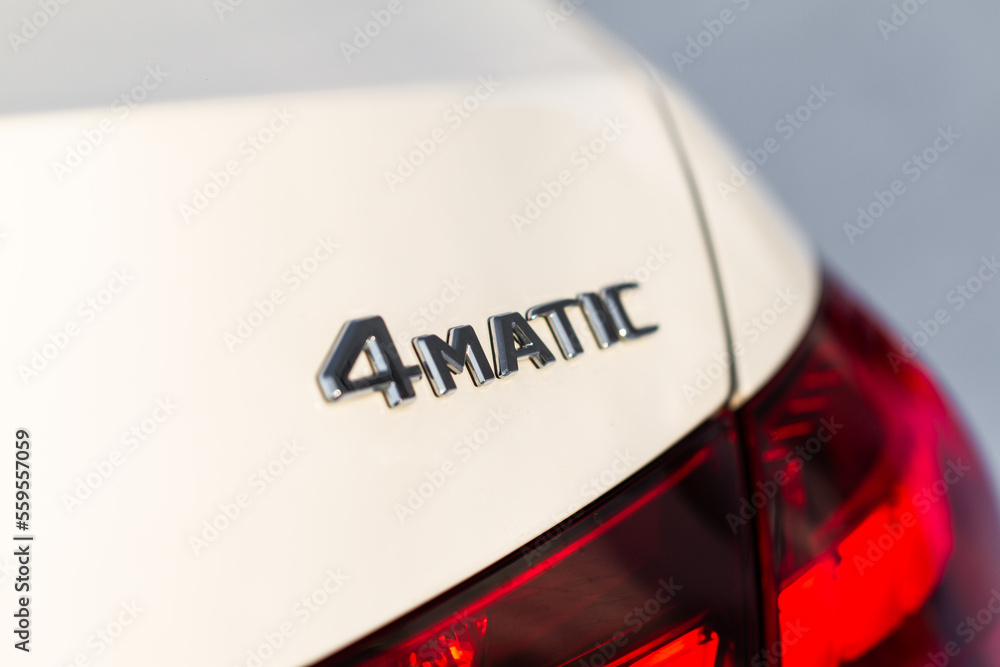 MOSCOW, RUSSIA - FEBRUARY 02, 2022. Mercedes-Benz 4matic all-wheel ...