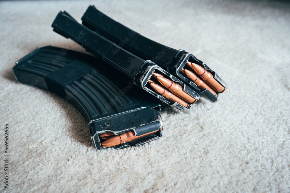 Loaded assault rifle magazines. Caliber 7.62 x 39. cartridges for AK 47 ...