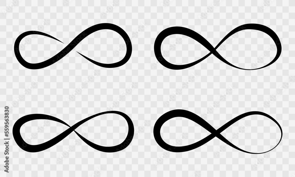 Set of hand drawn infinity symbol on transparent background. Black ...