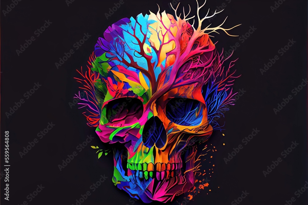 Colorful Rainbow Skull - Colorful polychromatic electricity in a broad ...