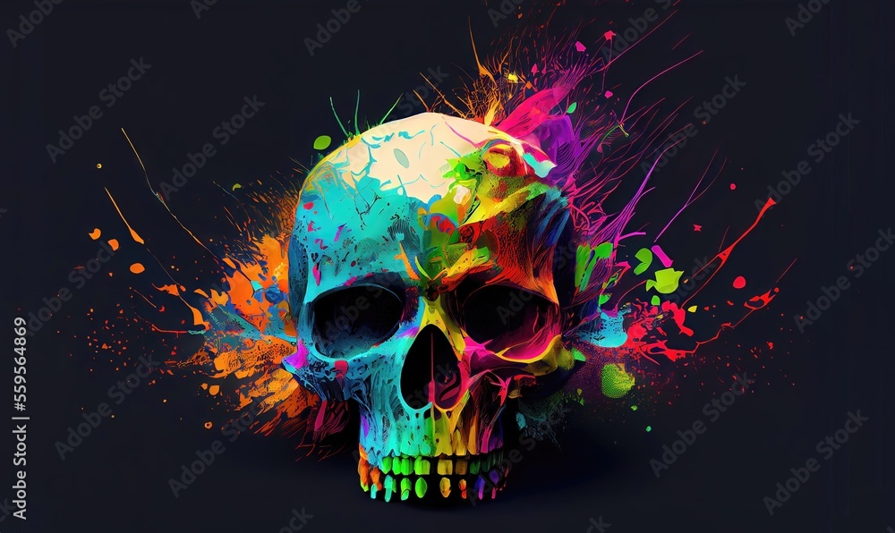 Poster Colorful Rainbow Skull - Colorful polychromatic electricity in a ...