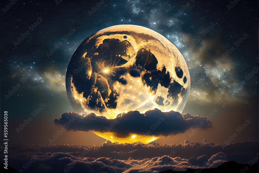 Full moon in the night sky - a large and detailed moon created with ...