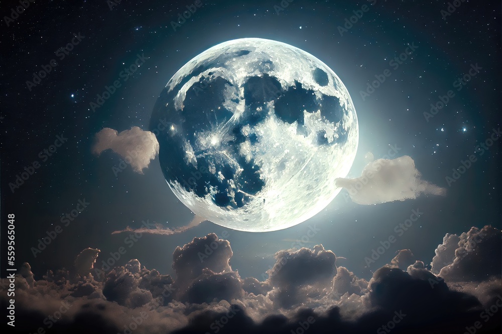Full moon in the night sky - a large and detailed moon created with ...
