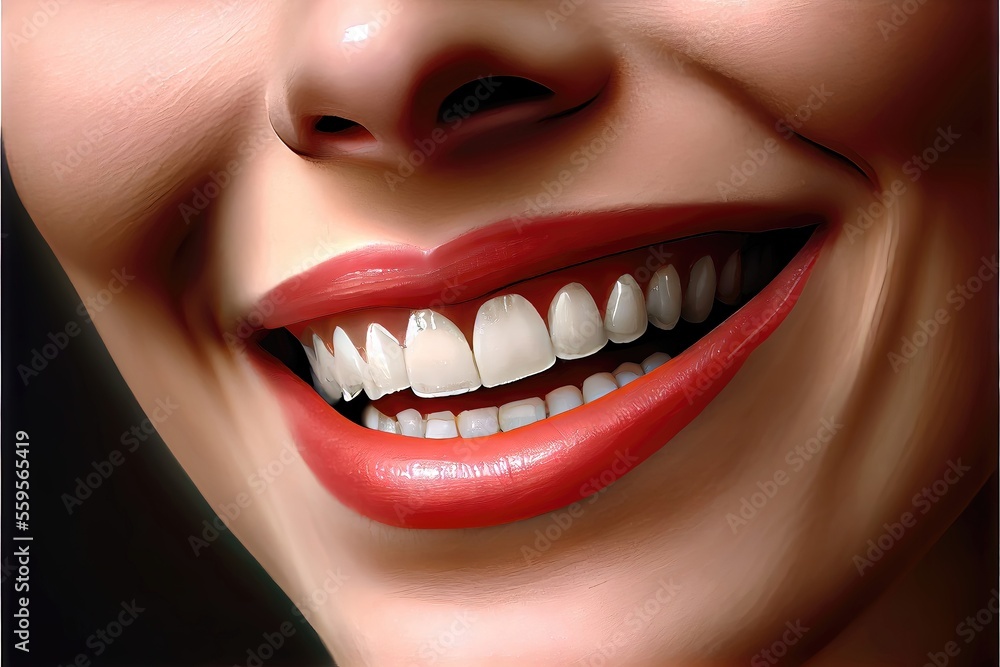 Closeup glamorous photorealistic image of a beautiful woman's smile ...