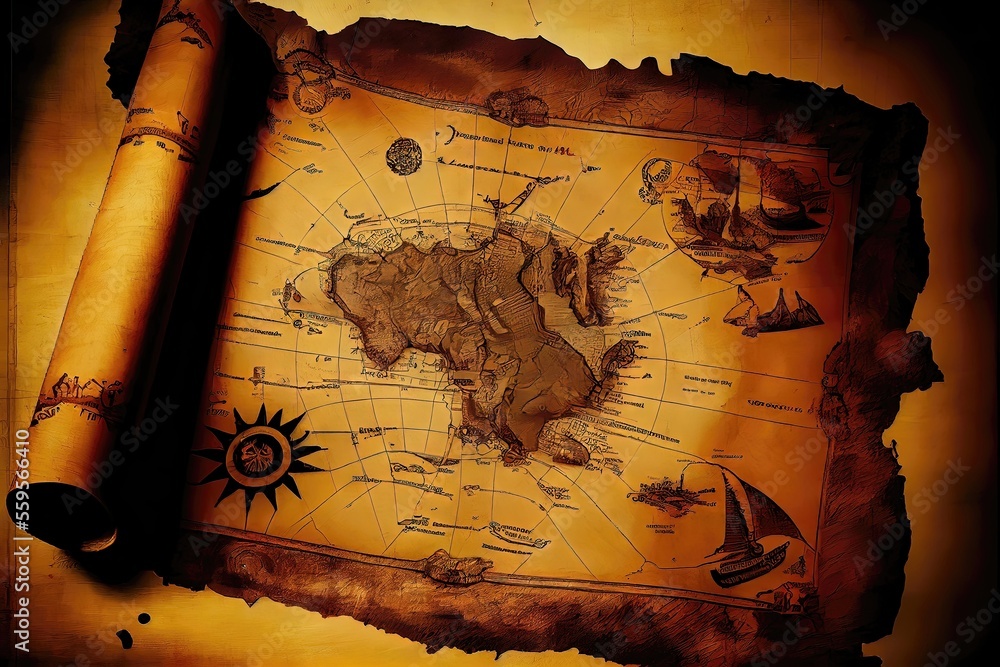 Treasure map - aged parchment with treasure map inked into it created ...