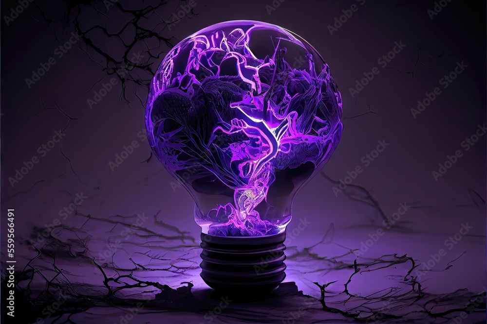Colorful purple light bulb - neon colored traditional light bulb ...