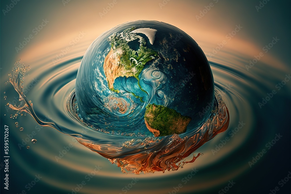 a picture of a water drop with a picture of the earth in the middle of ...