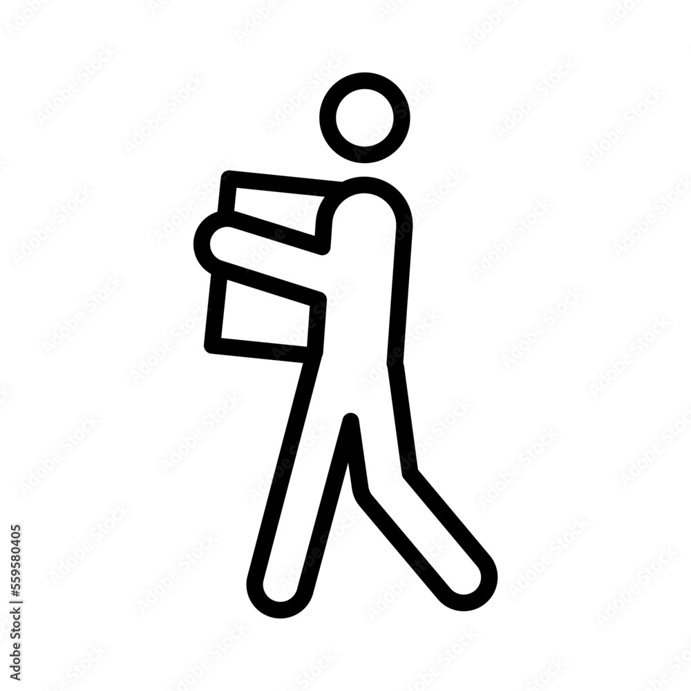 Icono de persona cargando caja pesada. Ilustración vectorial. Servicio ...