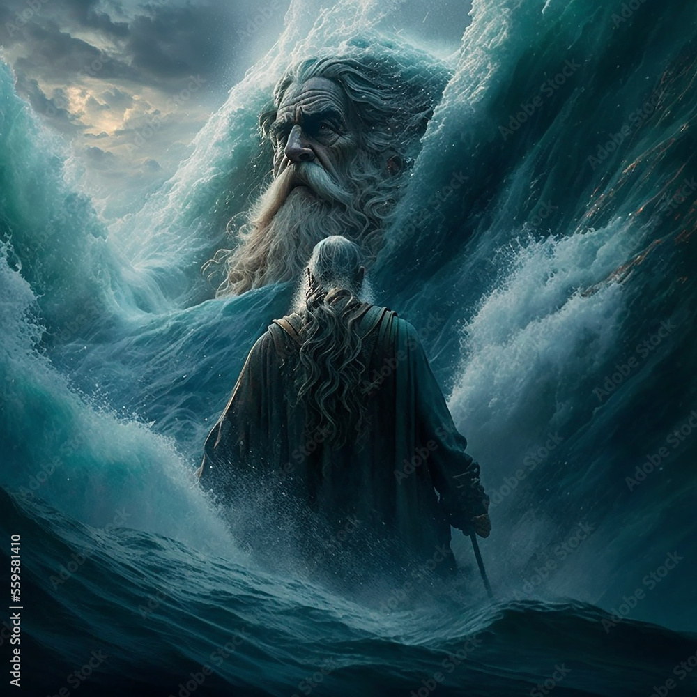 The prophet Moses divides the sea in two. Dazzling and magnificent ...