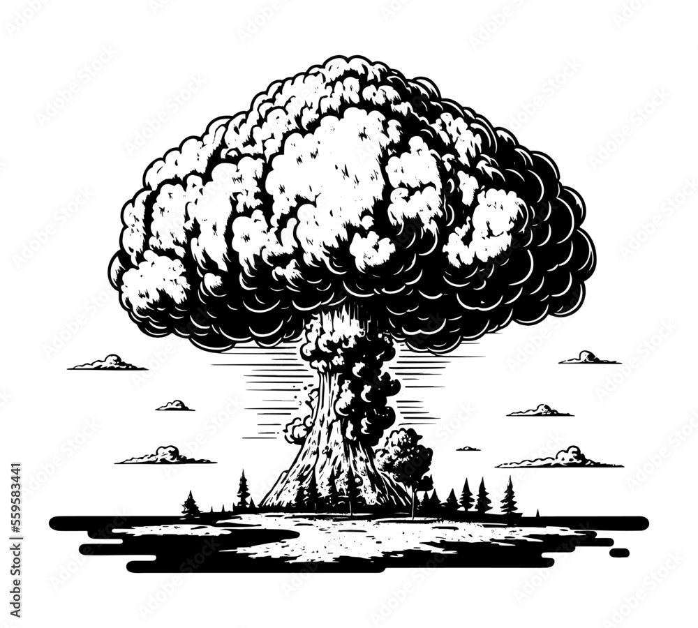 Nuclear explosion hand drawn sketch. Stock Vector | Adobe Stock