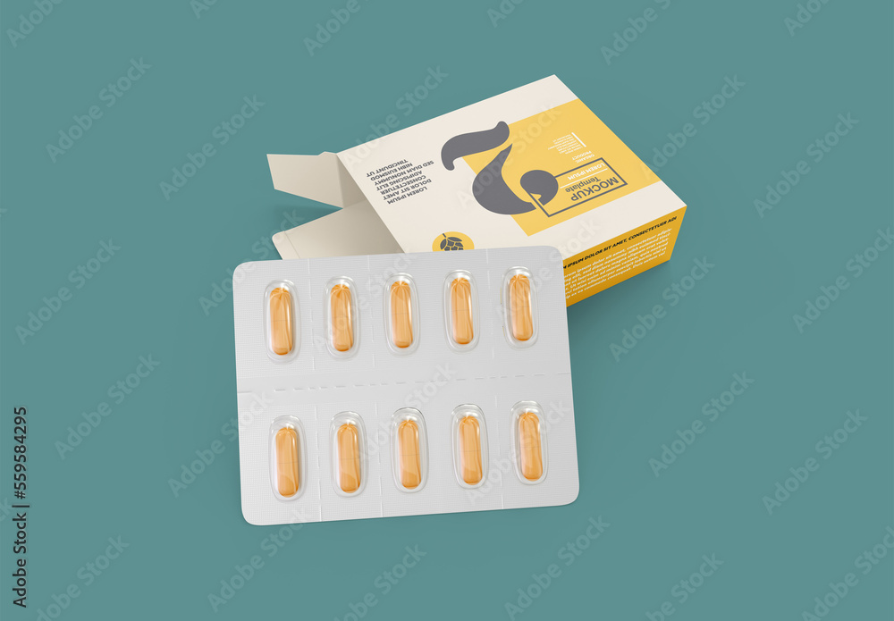 Paper Box with Pills Mockup Stock Template | Adobe Stock