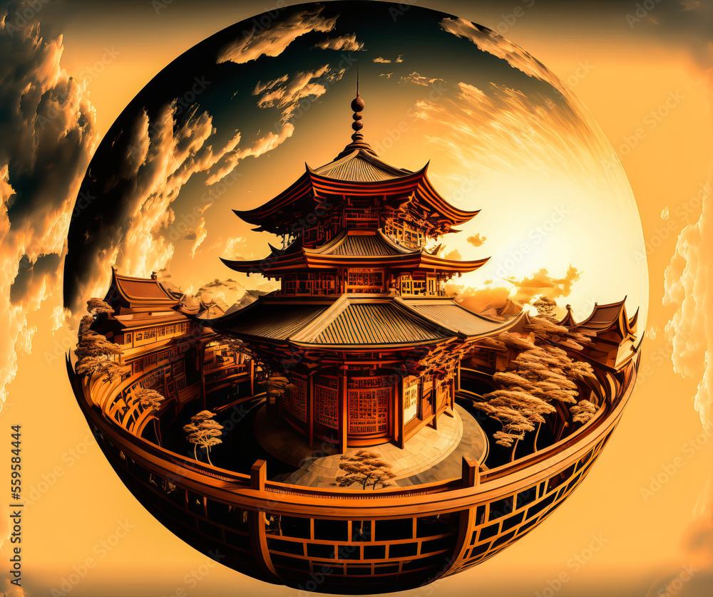 An imposing golden sphere is bathed in sunlight, containing sacred ...