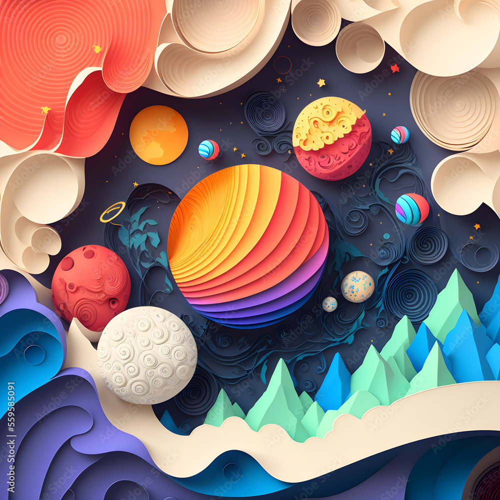 Space Planets Papercut Diorama. Generative AI Illustration. Paper ...