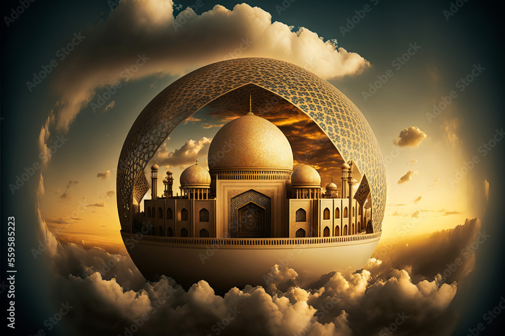 A golden and mysterious sphere lit by the sun, filled with traditional ...