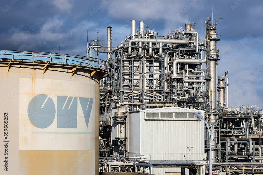 Schwechat, Austria - 07 January, 2023: OMV refinery in Vienna Schwechat ...