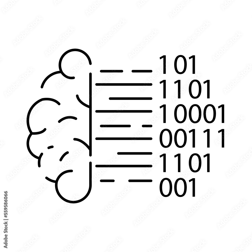 Deep learning AI linear icon. Neural network with cogwheels. Thin line ...