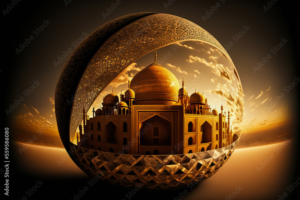 Golden sun and mysterious sphere giving a glimpse of a spiritual ...