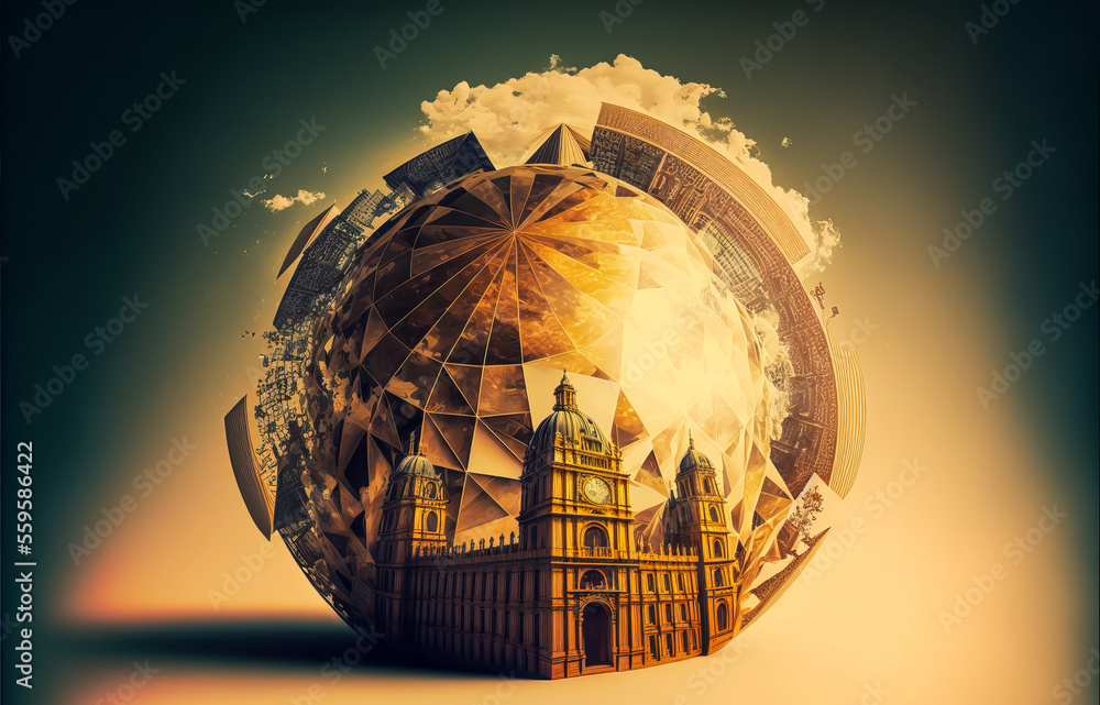 Architectural sphere as a cartographic orb or structural globe showing ...