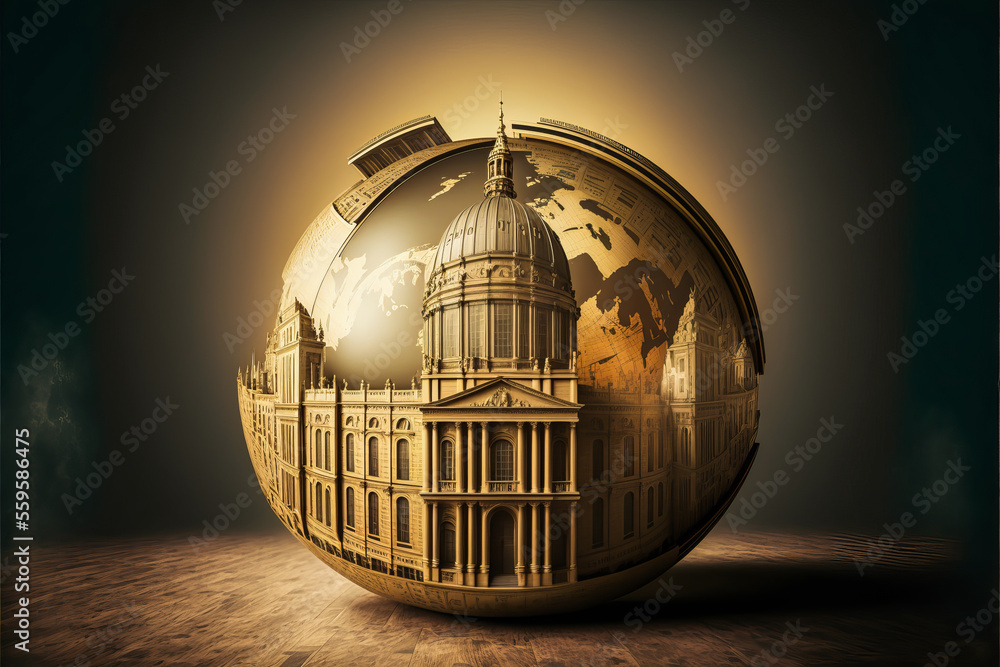 Architectural sphere as a cartographic orb or structural globe showing ...