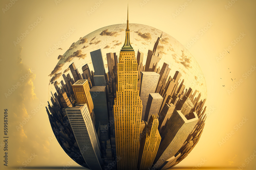 A structural globe showingcasing major architectural landmarks of NYC ...