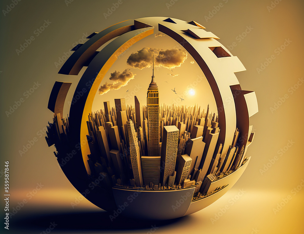 Detailed structural architecture sphere featuring major NYC and ...
