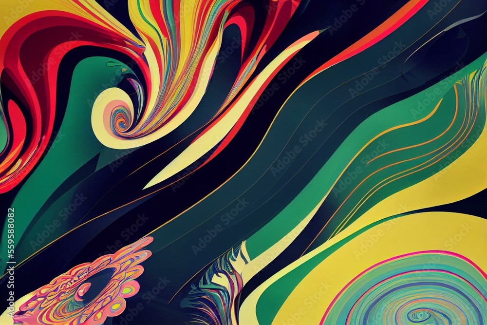 Groovy hippie 70s backgrounds. Waves, swirl, twirl pattern with heart ...